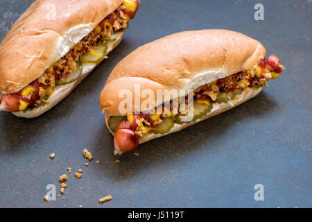 Grilled sausage with pickles Stock Photo - Alamy