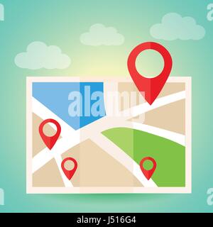 Illustration of navigation markers with shadow. Map markers isolated on white background. Map ...