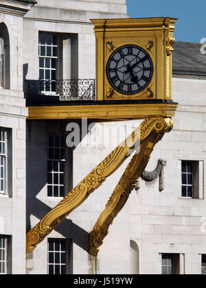 Gold ornate clock on leeds civic hall building at millennium square ...