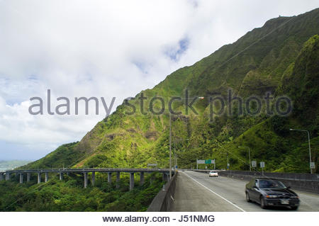 Koolau mountains and H3 highway Oahu Hawaii USA Stock Photo: 1249641 ...
