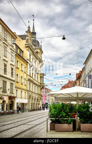 Graz, Austria - MAY 7, 2017: Street view of Graz, monument Mariensäule ...