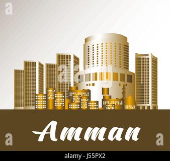 Jordan, Amman city skyline isolated vector illustration, icons Stock ...