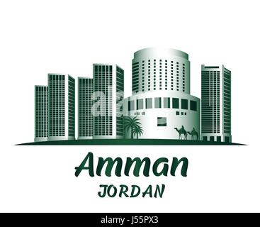 Jordan, Amman city skyline isolated vector illustration, icons Stock ...