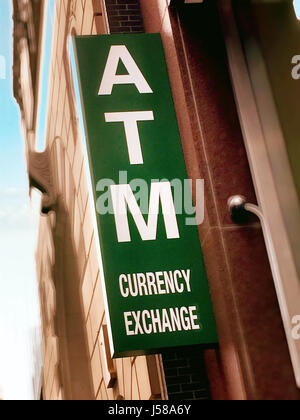 ATM and Currency Exchange Sign, NYC, USA Stock Photo - Alamy