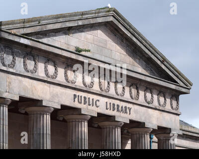 Detail of the Doric columns of the Public Library building in Inverness ...