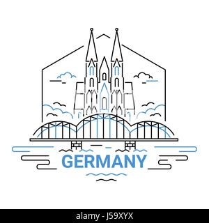 Cologne Cathedral, Germany, vector line icon. International landmark ...