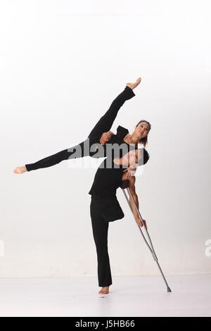 China. 17th May, 2017. The one-legged dancer Zhai Xiaowei and one-armed ...