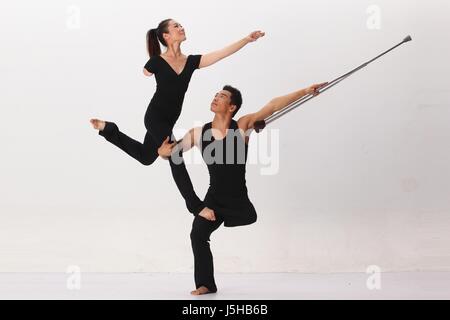 China. 17th May, 2017. The one-legged dancer Zhai Xiaowei and one-armed ...