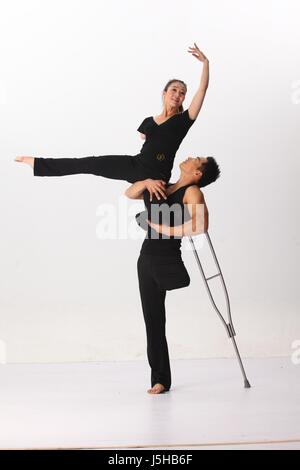 China. 17th May, 2017. The one-legged dancer Zhai Xiaowei and one-armed ...