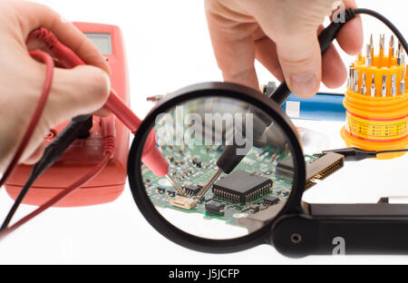 Repairing Damaged electronic components Repairing and service concept ...