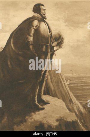 Discovery by Vasco Nunez de Balboa of the Pacific Ocean, taking ...