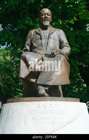 The statue of the poet Abai Qunanbaiuli in front of the Palace of the ...