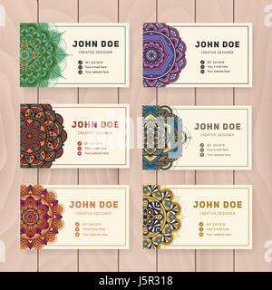 Creative useful business name card design. Vintage colored Mandala ...