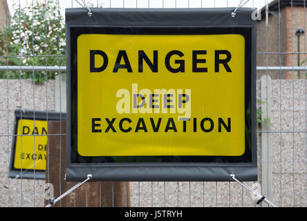danger deep excavation sign, in teddington, middlesex, england Stock ...