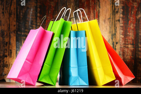 Composition with five colorful paper shopping bags Stock Photo - Alamy