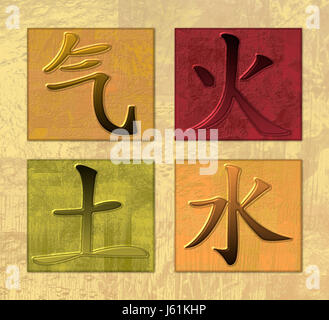 four fire conflagration chinese character topsoil elements water air ...