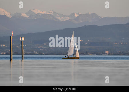 Fischbach, Germany. 16th Mar, 2017. A boat sails on Bodensee lake in ...