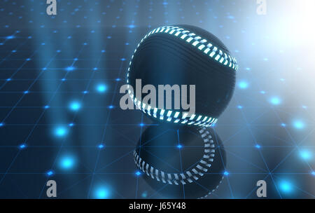 A sports concept of a futuristic baseball ball lit with neon markings ...