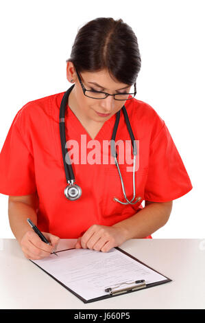 Picture of a female doctor signing a document Stock Photo - Alamy