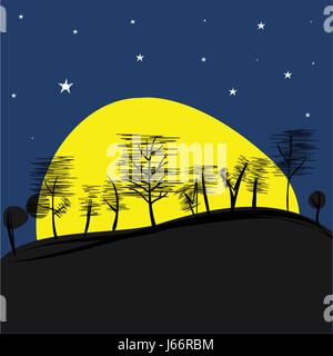 Silhouette landscape tree with moon at night Stock Vector Image & Art ...