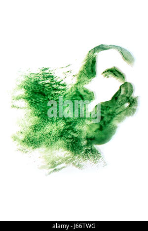 An abstract print of a human ear onto glass using natural green ...