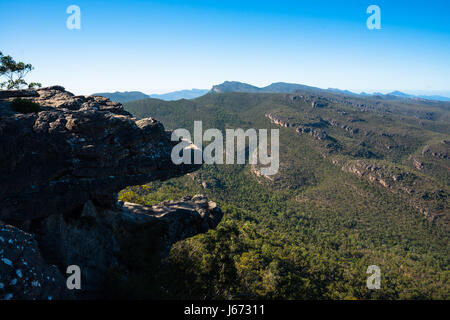 Australia, Victoria, Halls Gap, View from Boroka Lookout at foggy ...