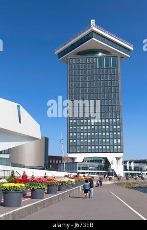 Amsterdam ADAM Lookout Tower observation deck at sunset. View towards ...