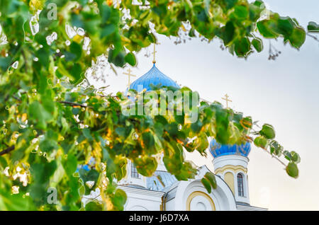 Brest, Belarus - August 5, 2015: Christian church with blue domes and ...