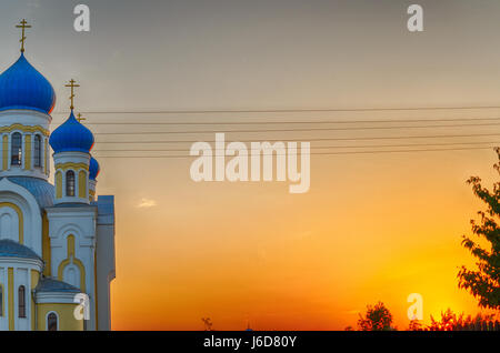 Brest, Belarus - August 5, 2015: Christian church with blue domes and ...
