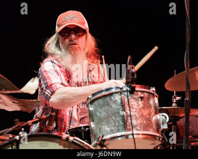 Drummer Dan Magnusson performs with Seasick Steve on the main stage at ...