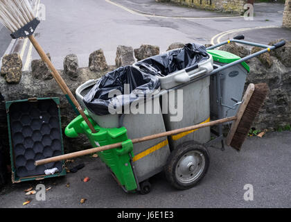 Street sweeper cleaning cart trolley dust pan and brush Stock Photo - Alamy