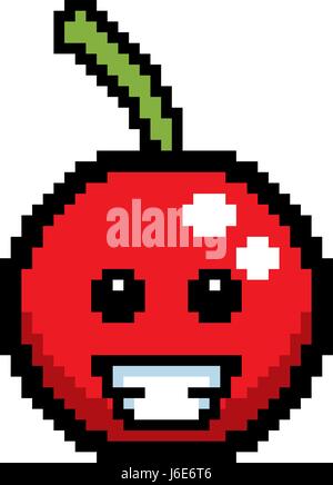 An illustration of a cherry smiling in an 8-bit cartoon style Stock ...