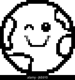An illustration of a planet earth winking in an 8-bit cartoon style ...
