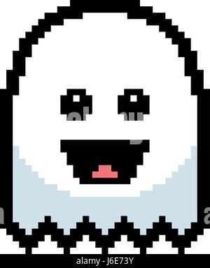 An illustration of a ghost smiling in an 8-bit cartoon style Stock ...