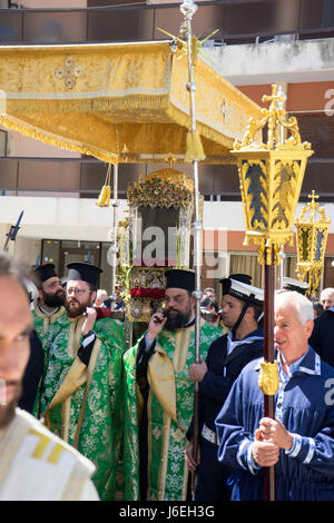 CORFU, GREECE - APRIL 30, 2016: The procession with the relics of the ...