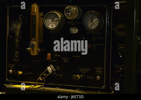 A control panel on a R-11 refueling truck is seen while refueling an F ...