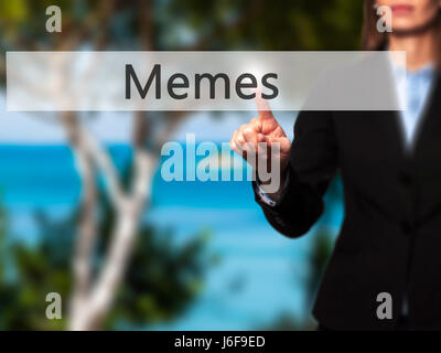 Memes - Businesswoman hand pressing button on touch screen interface ...