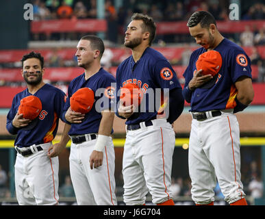 Jose Altuve #27 of the Houston Astros walks on the the field prior to a game against the Miami ...