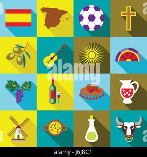 Spain icons set. Spanish traditional symbols and objects Stock Vector ...