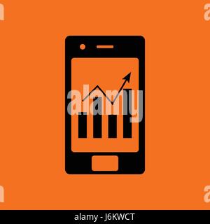 Smartphone with analytics diagram icon. Orange background with black ...