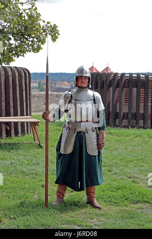 Reenactor man dressed in armor of an Old Rus footman reconstructing ...