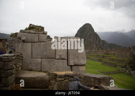 Construction in the ancient city of Machu Picchu in the Sacred Valley ...