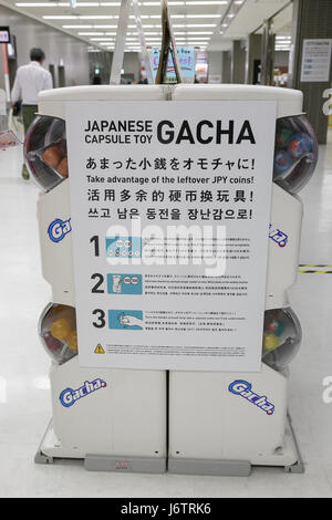 Capsule toy machines are set in front of a toy shop JAPANZON in Asakusa ...