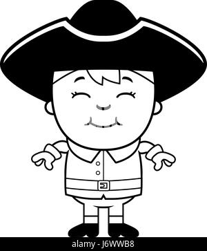 A cartoon illustration of a colonial child standing and smiling Stock ...