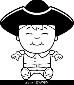 A cartoon illustration of a colonial boy sitting and smiling Stock ...