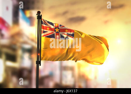 Niue city, capital of Alofi flag with a big hole, white background, 3d ...