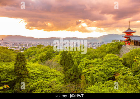 Aerial view of Kiyomizu-dera Temple with autumn forest in Kyoto, Japan ...