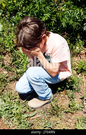 young crying boy in summer park Stock Photo - Alamy