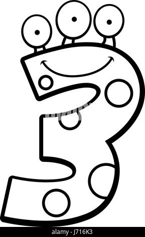 Cartoon happy monster with three eyes. Halloween illustration of ...