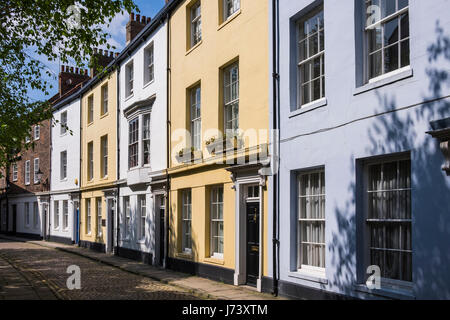 UK, England, Yorkshire, Hull, Prince Street, pastel painted terrace of ...